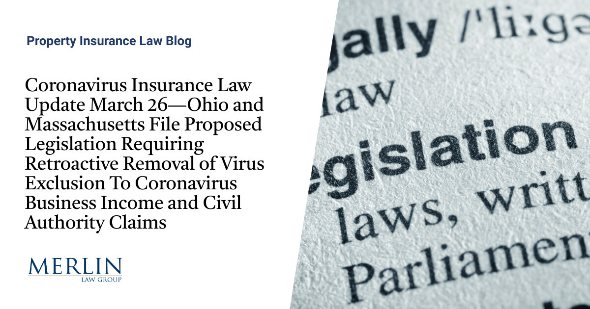 Coronavirus Insurance Law Update March 26—Ohio and Massachusetts File ...